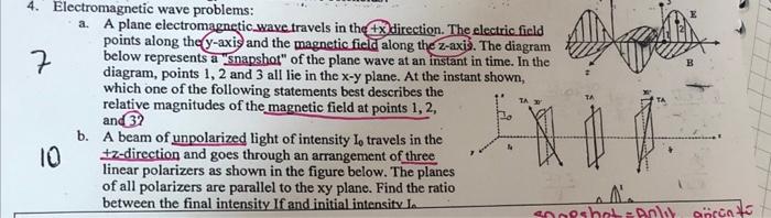 Solved 4. Electromagnetic wave problems: a. 7 A plane | Chegg.com