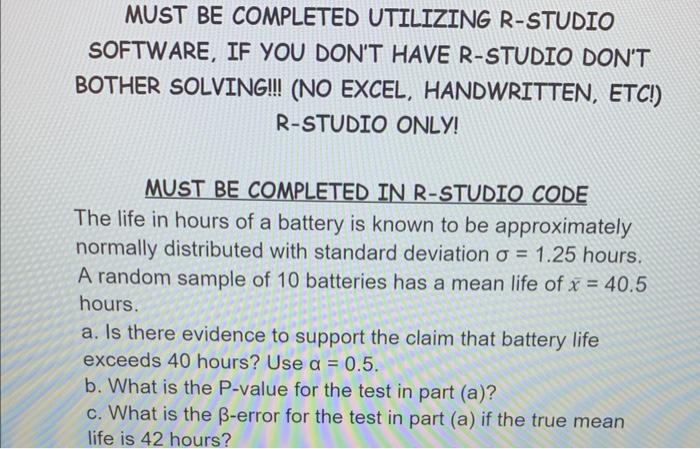 Solved MUST BE COMPLETED UTILIZING R-STUDIO SOFTWARE, IF YOU | Chegg.com