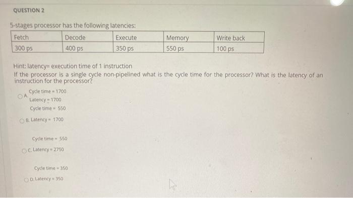 Solved QUESTION 2 300.ps 5-stages processor has the | Chegg.com