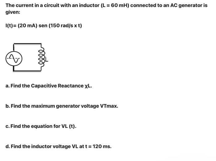 Solved The current in a circuit with an inductor (L=60mH) | Chegg.com