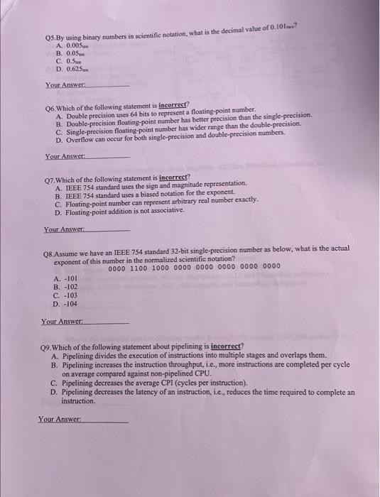 Solved Q5. By using binary numbers in scientific notation, | Chegg.com