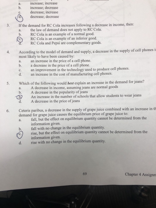 Solved a. b. increase; increase increase; decrease decrease; | Chegg.com
