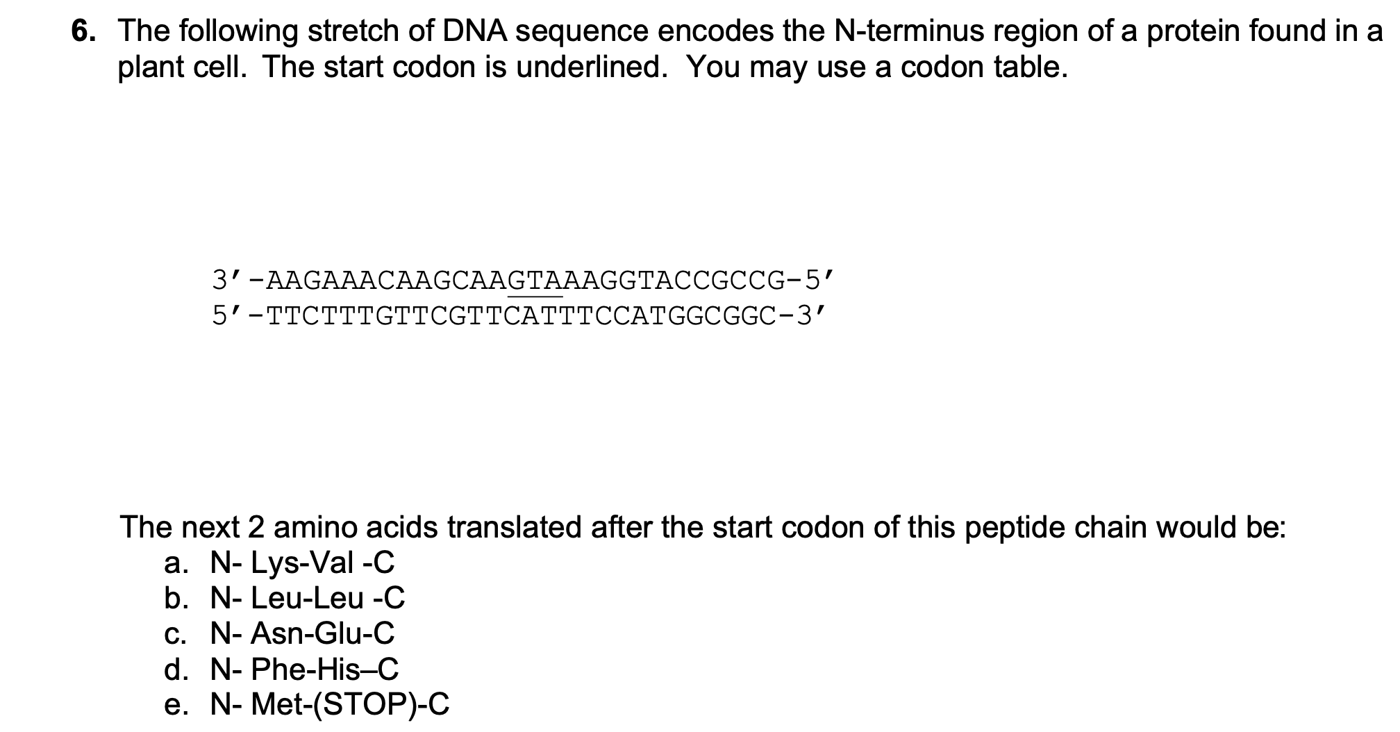 Solved The following stretch of DNA sequence encodes the | Chegg.com