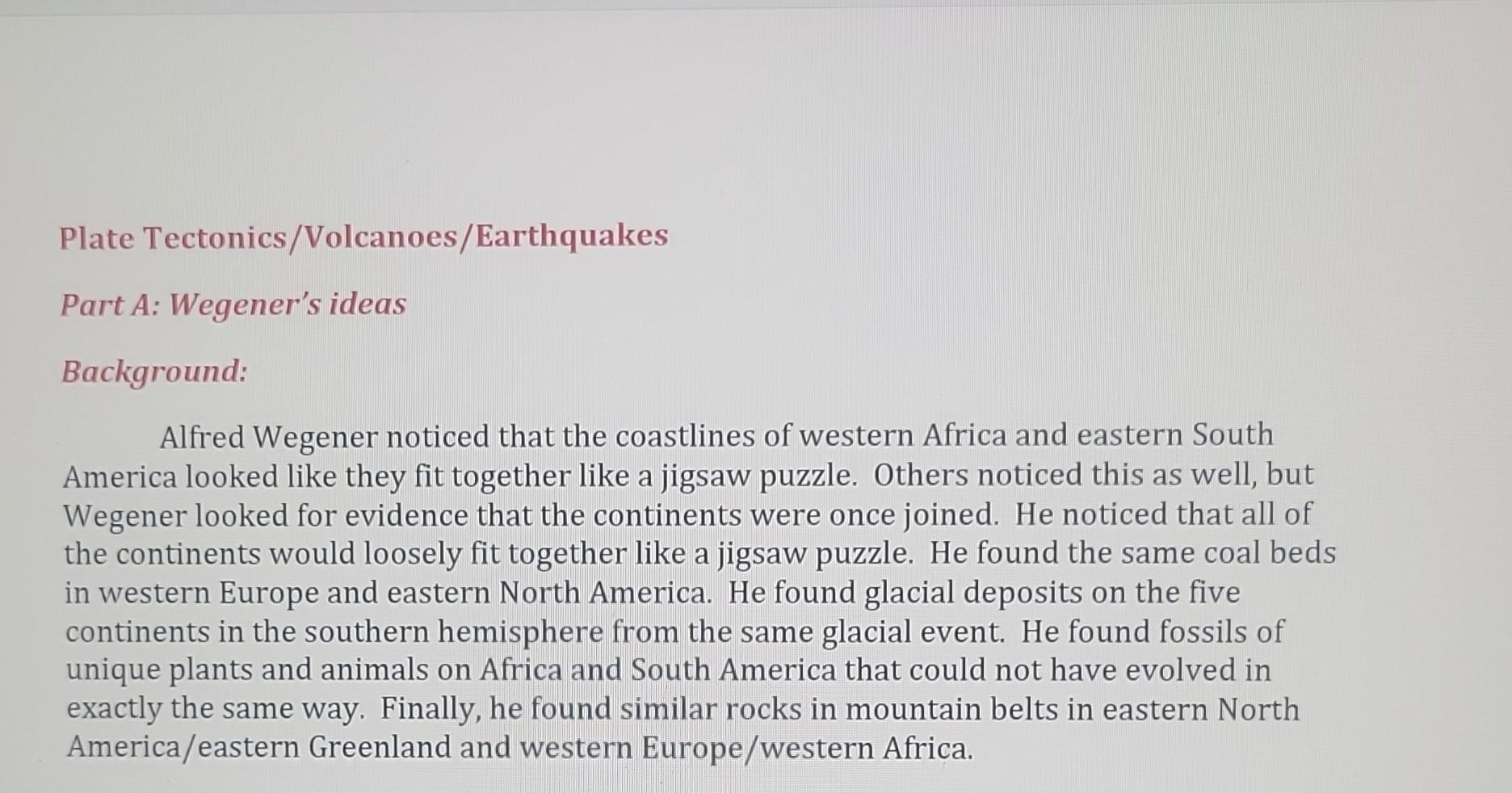 Solved Plate Tectonics/Volcanoes/Earthquakes Part A: | Chegg.com