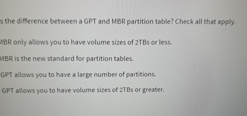 Solved s the difference between a GPT and MBR partition | Chegg.com
