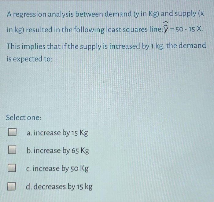 Solved A regression analysis between demand (y in Kg) and | Chegg.com