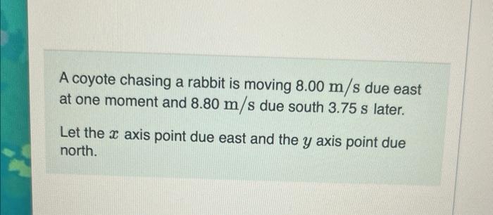 Solved A coyote chasing a rabbit is moving 8.00 m/s due east | Chegg.com