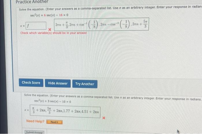 Solved Solve the equation. (Enter your answers as a | Chegg.com