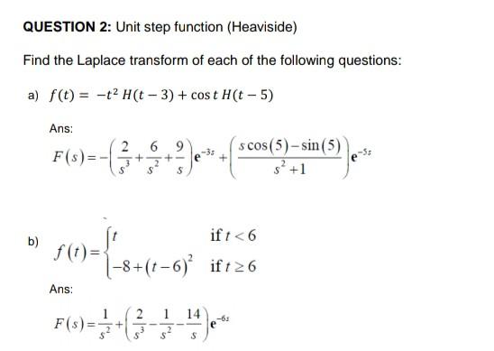 Solved Question 2 Unit Step Function Heaviside Find The