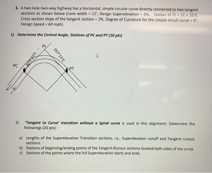3. A two-lane-two-way highway has a horizontal, | Chegg.com