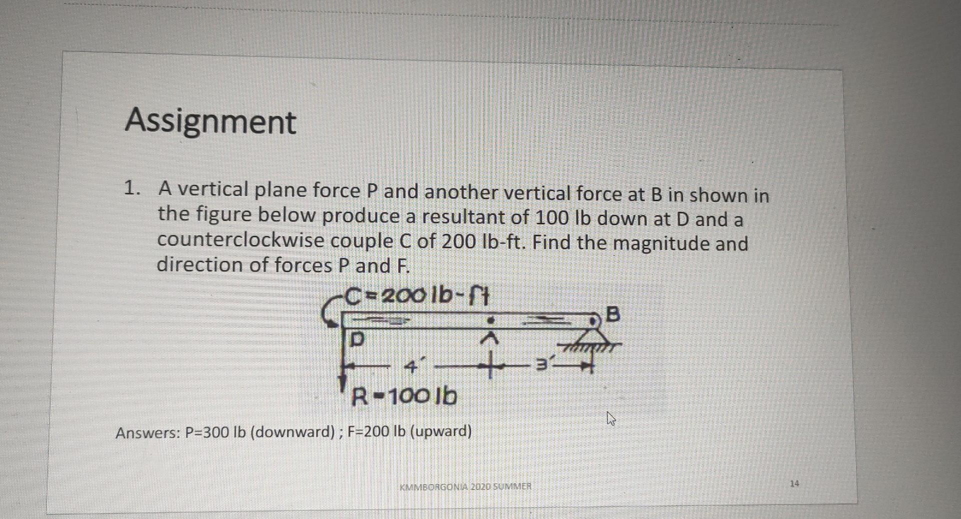 Solved Assignment 1. A vertical plane force P and another | Chegg.com