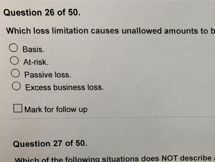 Solved Question 26 of 50. Which loss limitation causes | Chegg.com