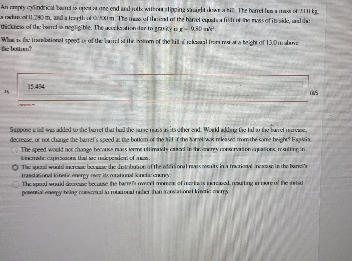 Solved An empty cylindrical barrel is open at one end and | Chegg.com