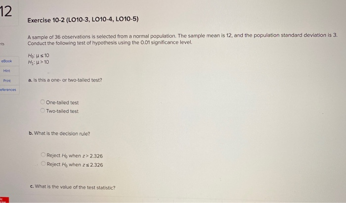 Solved Exercise 10-2 (L010-3, LO10-4, LO10-5) A sample of 36 | Chegg.com