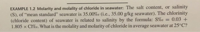Solved EXAMPLE 1.2 Molarity and molality of chloride in | Chegg.com
