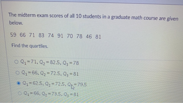 Solved The midterm exam scores of all 10 students in a | Chegg.com