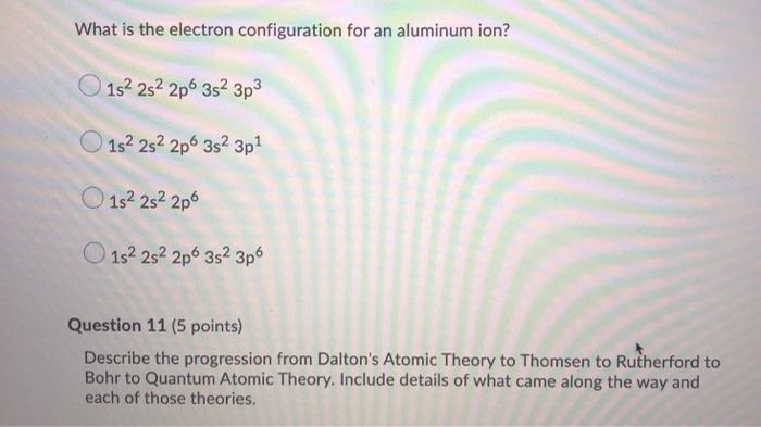 Solved What is the electron configuration for an aluminum | Chegg.com