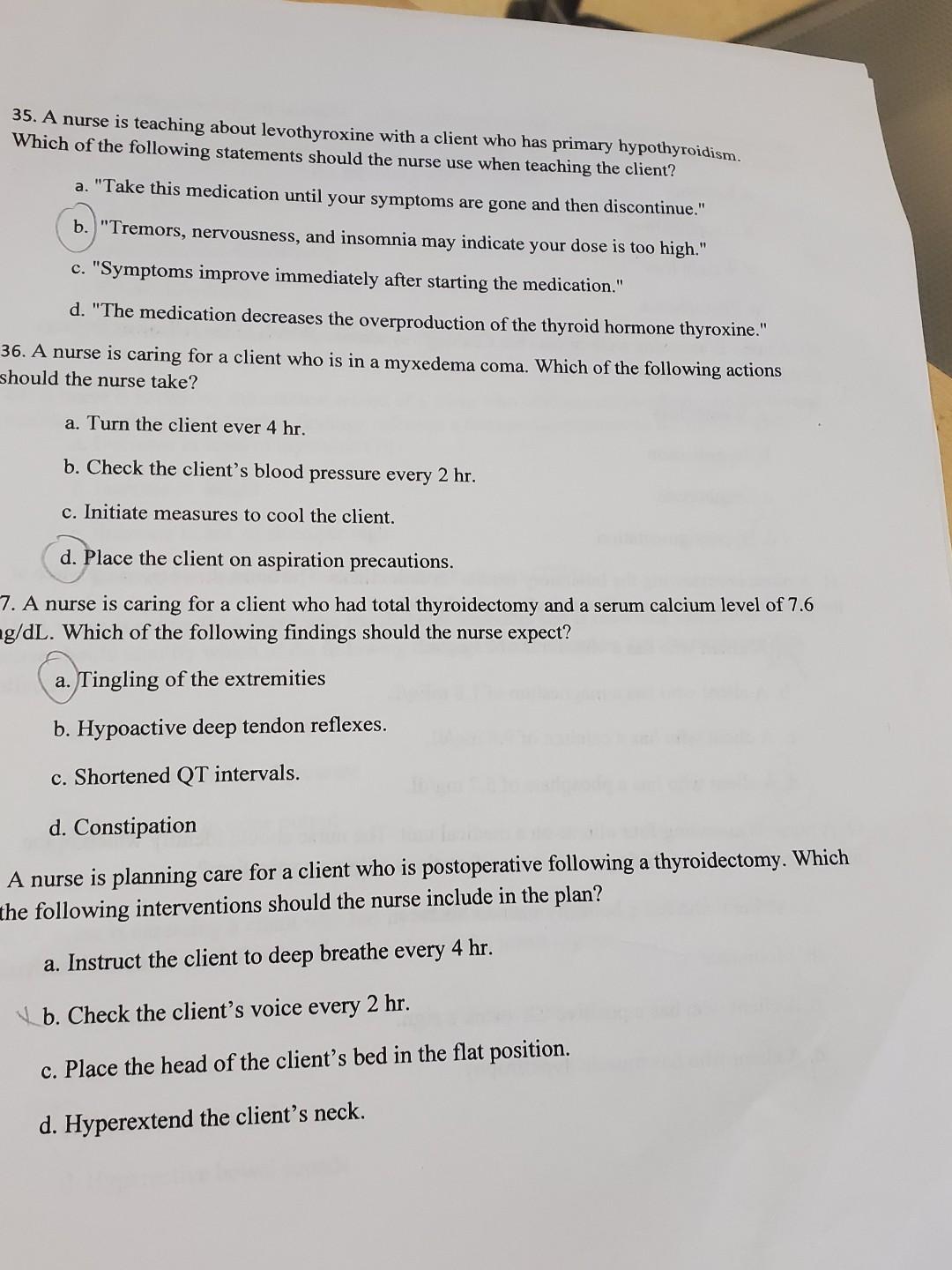 Solved 35. A nurse is teaching about levothyroxine with a | Chegg.com