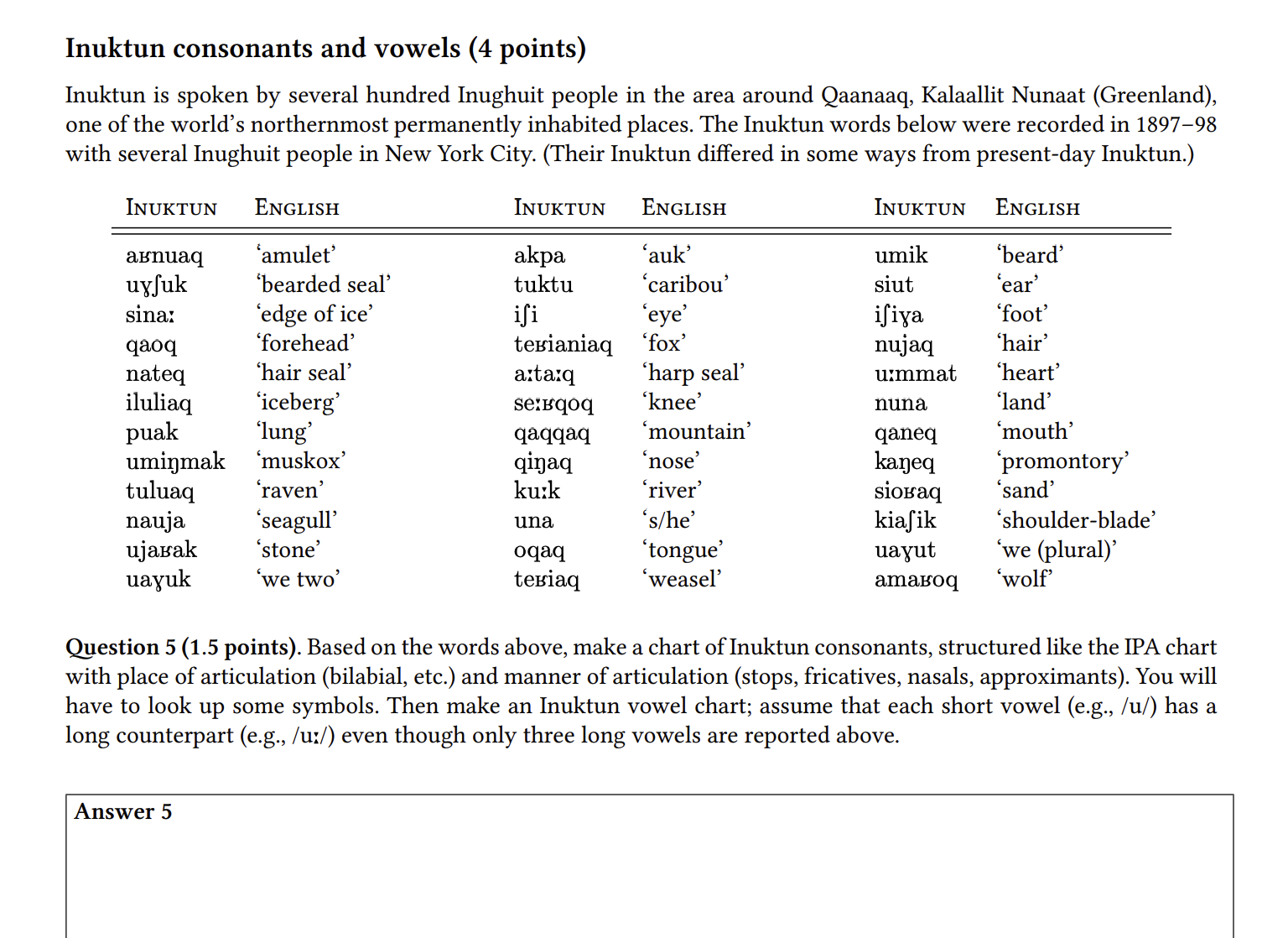 Inuktun consonants and vowels (4 ﻿points) ﻿Inuktun is | Chegg.com