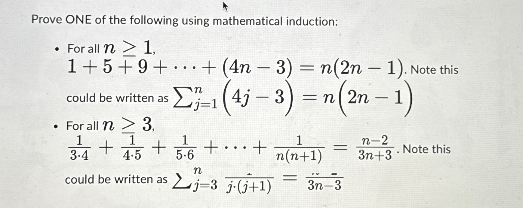 Solved Prove ONE of the following using mathematical | Chegg.com