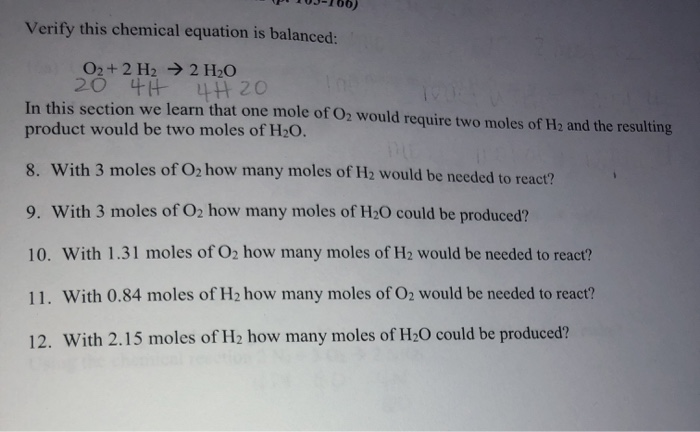 Solved Verify this chemical equation is balanced: O2+ 2 H2 2 | Chegg.com