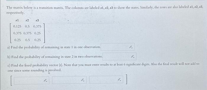 Solved The matrix below is a transition matrix. The columns | Chegg.com