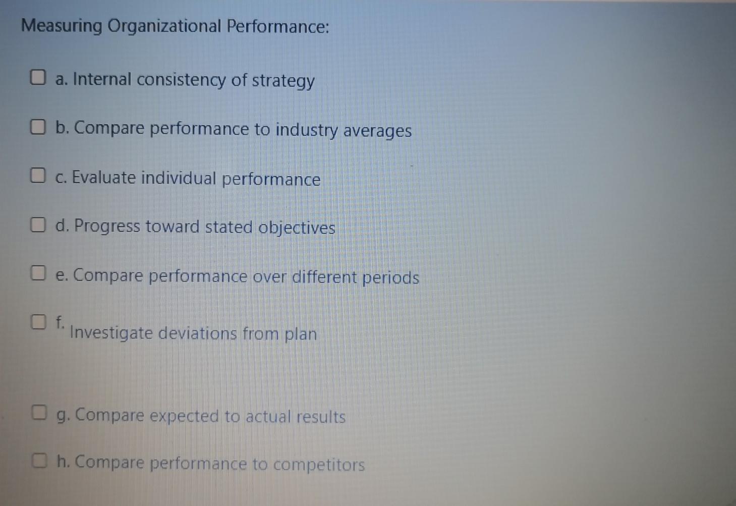 Solved Measuring Organizational Performance: a. Internal | Chegg.com