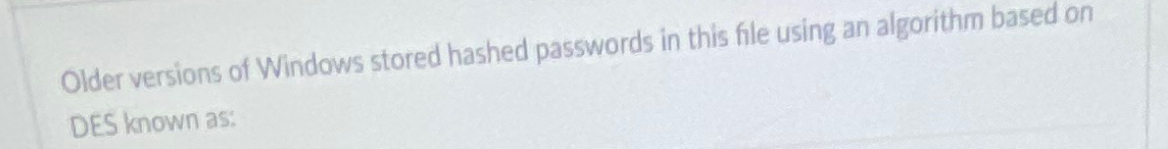 Solved Older versions of Windows stored hashed passwords in | Chegg.com