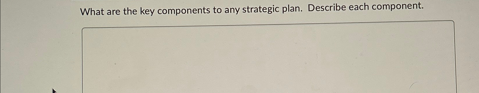 Solved What are the key components to any strategic plan. | Chegg.com