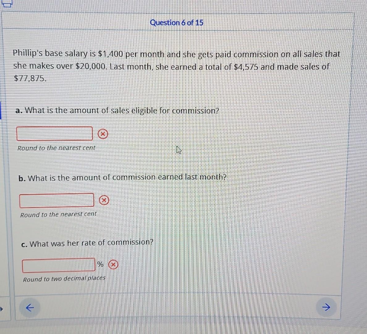 Solved Phillip's base salary is $1,400 per month and she | Chegg.com