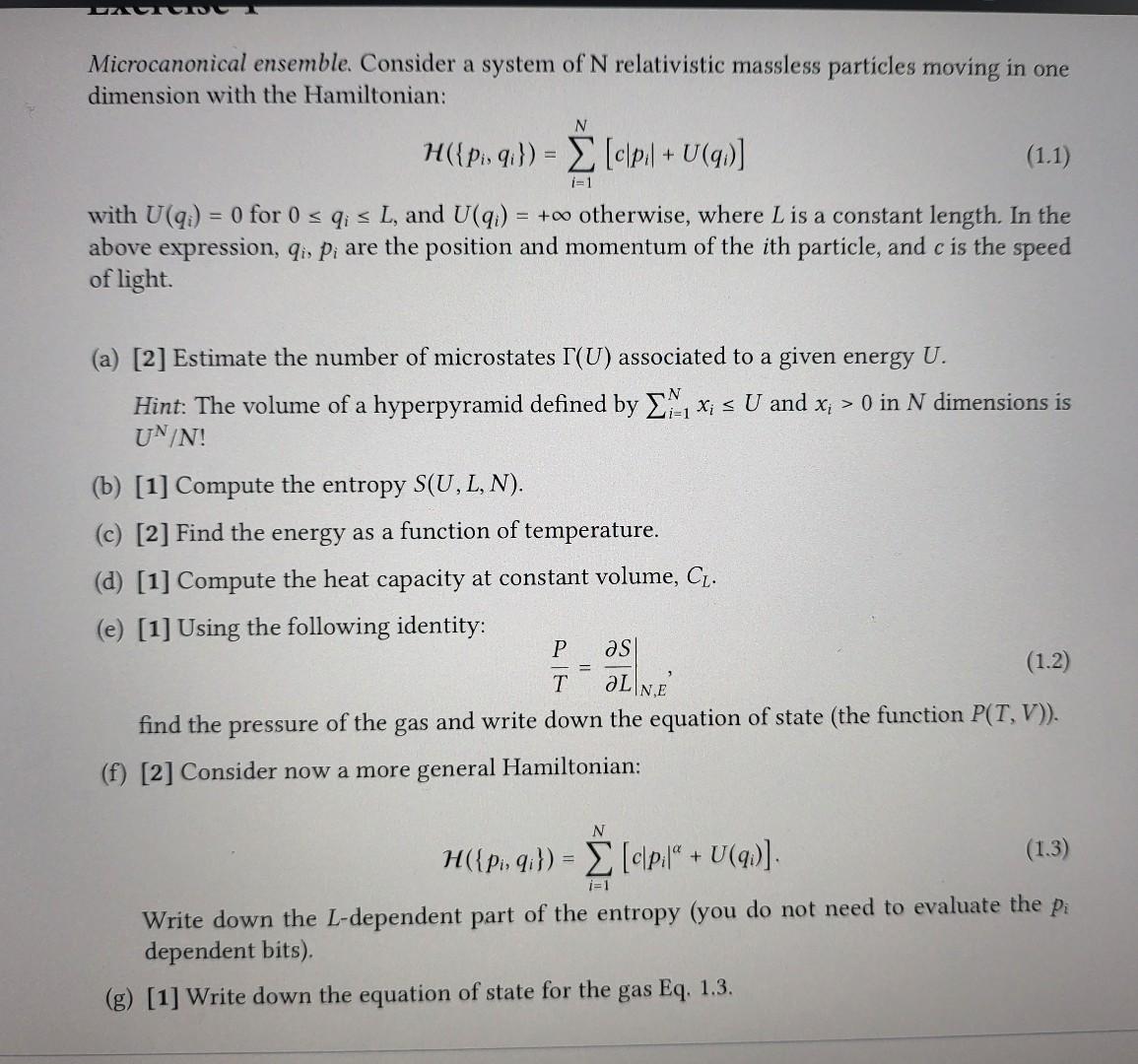 Solved JAI N Microcanonical ensemble. Consider a system of N | Chegg.com