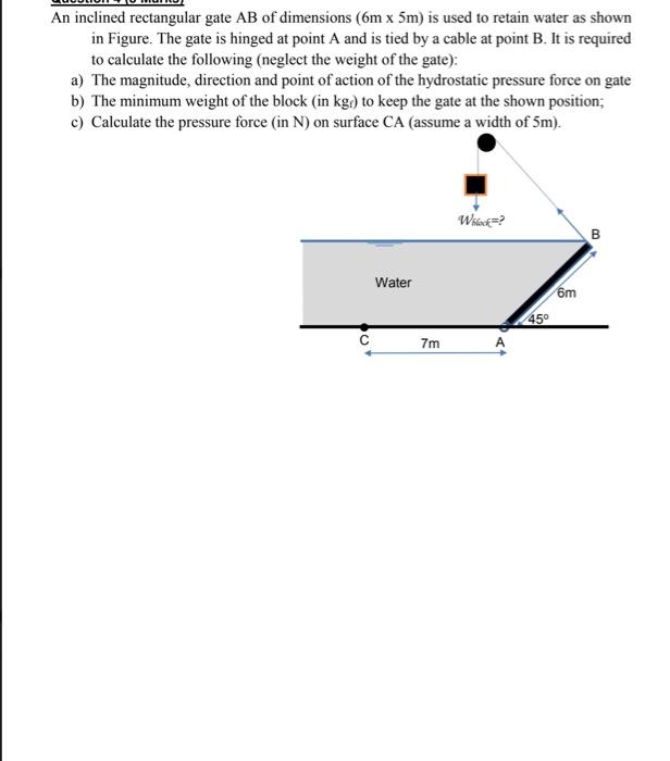 Solved An inclined rectangular gate AB of dimensions (6 m×5 | Chegg.com