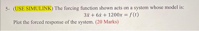 Solved 5- (USE SIMULINK) The forcing function shown acts on | Chegg.com