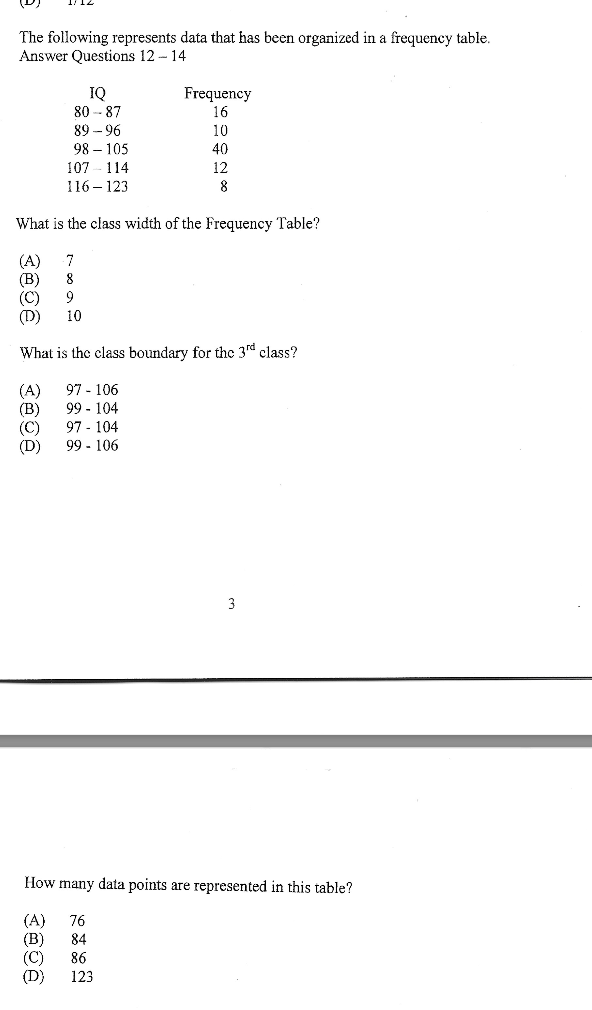 Solved The following represents data that has been organized | Chegg.com