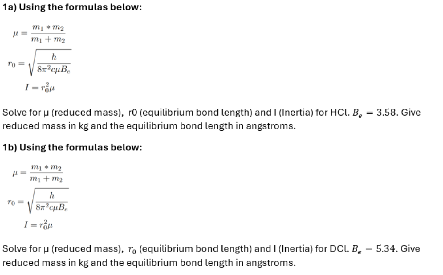 Solved 1a) ﻿Using the formulas | Chegg.com