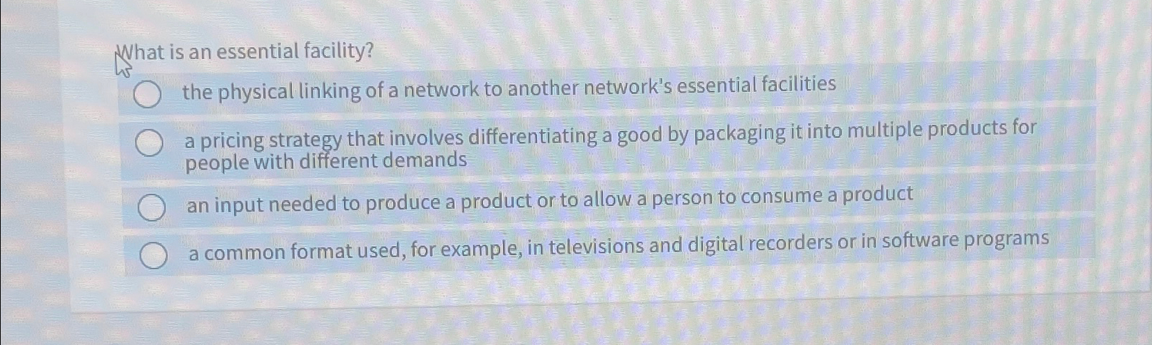 Solved What is an essential facility?the physical linking of | Chegg.com