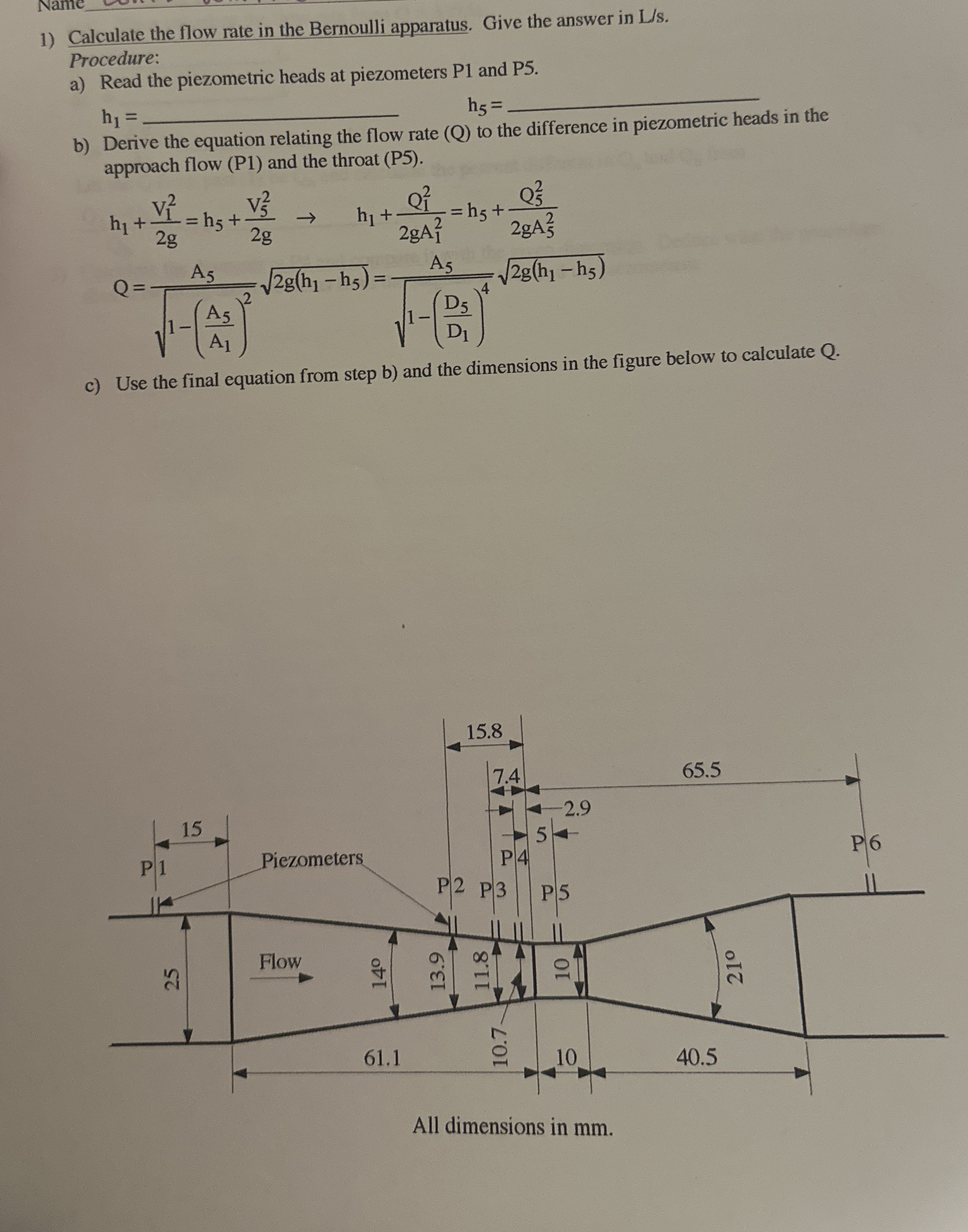 Solved Calculate the flow rate in the Bernoulli apparatus. | Chegg.com