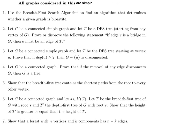 Solved All graphs considered in this are simple 1. Use the | Chegg.com