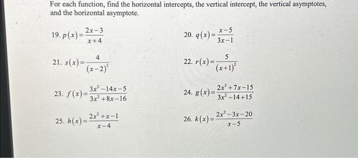 Solved For each function, find the horizontal intercepts, | Chegg.com