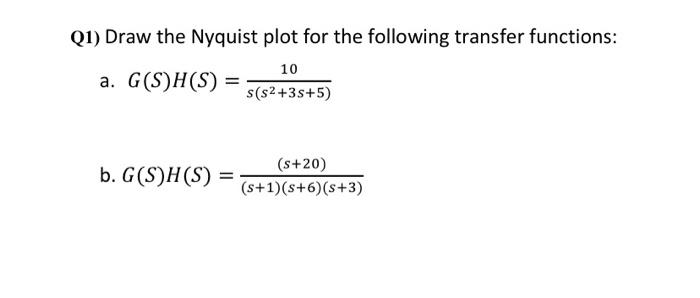 Solved Q1) Draw the Nyquist plot for the following transfer | Chegg.com