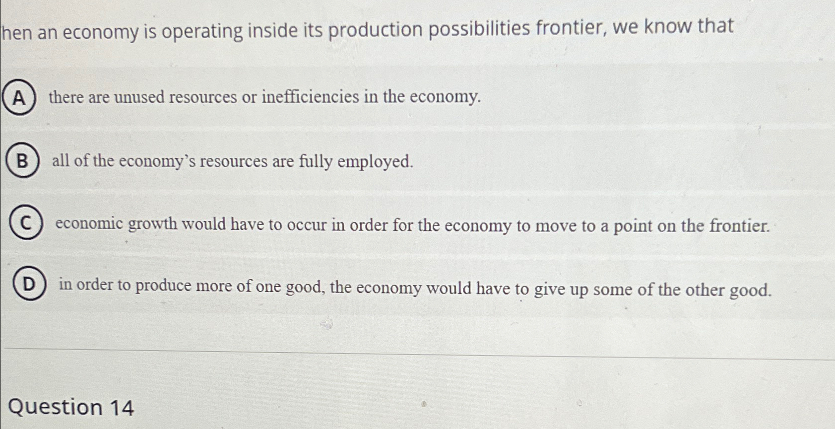 Solved hen an economy is operating inside its production | Chegg.com