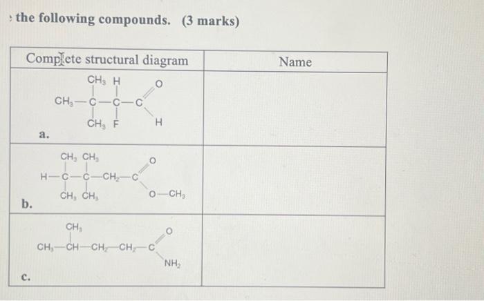 Solved the following compounds. (3 marks) | Chegg.com