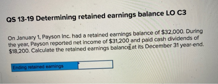 Solved QS 13-19 Determining retained earnings balance LO C3 | Chegg.com