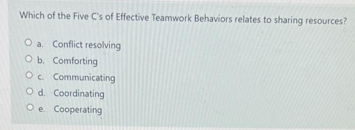 Solved Which of the Five C's of Effective Teamwork Behaviors | Chegg.com