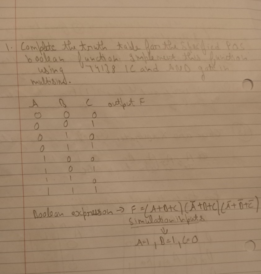 Solved 1. Complete the truth table for the specified Pos | Chegg.com