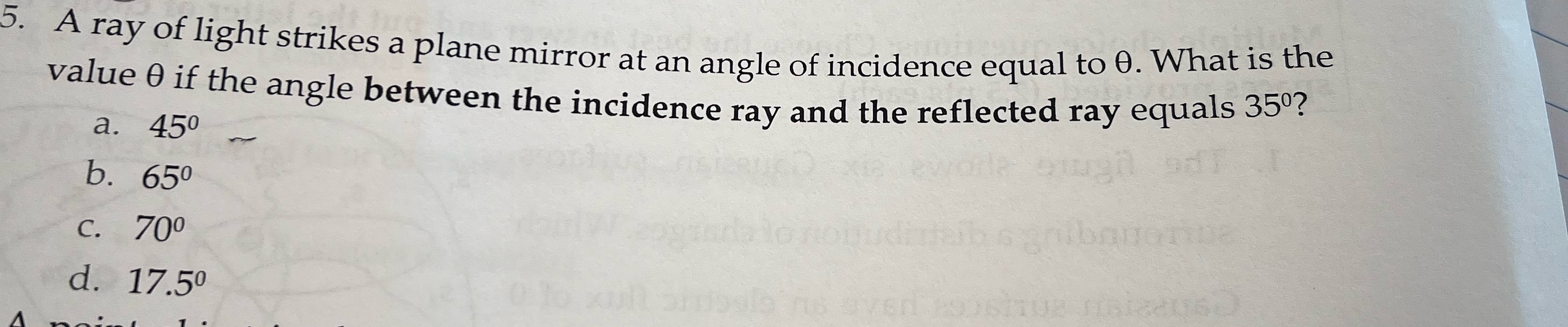 Solved A ray of light strikes a plane mirror at an angle of | Chegg.com