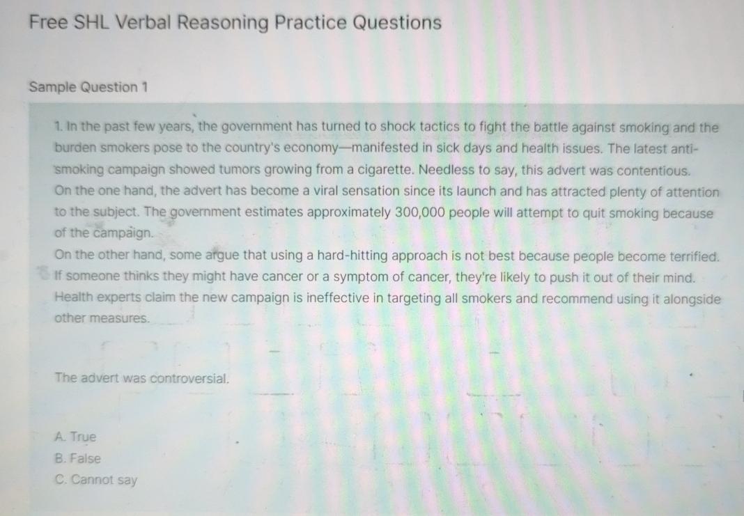 Solved Free SHL Verbal Reasoning Practice QuestionsSample | Chegg.com