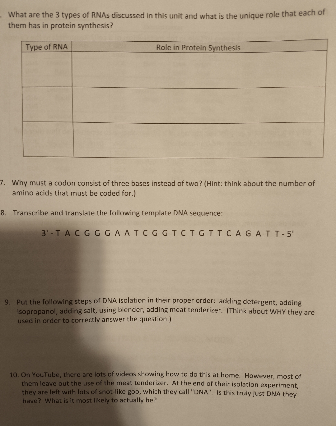 Solved What are the 3 ﻿types of RNAs discussed in this unit | Chegg.com