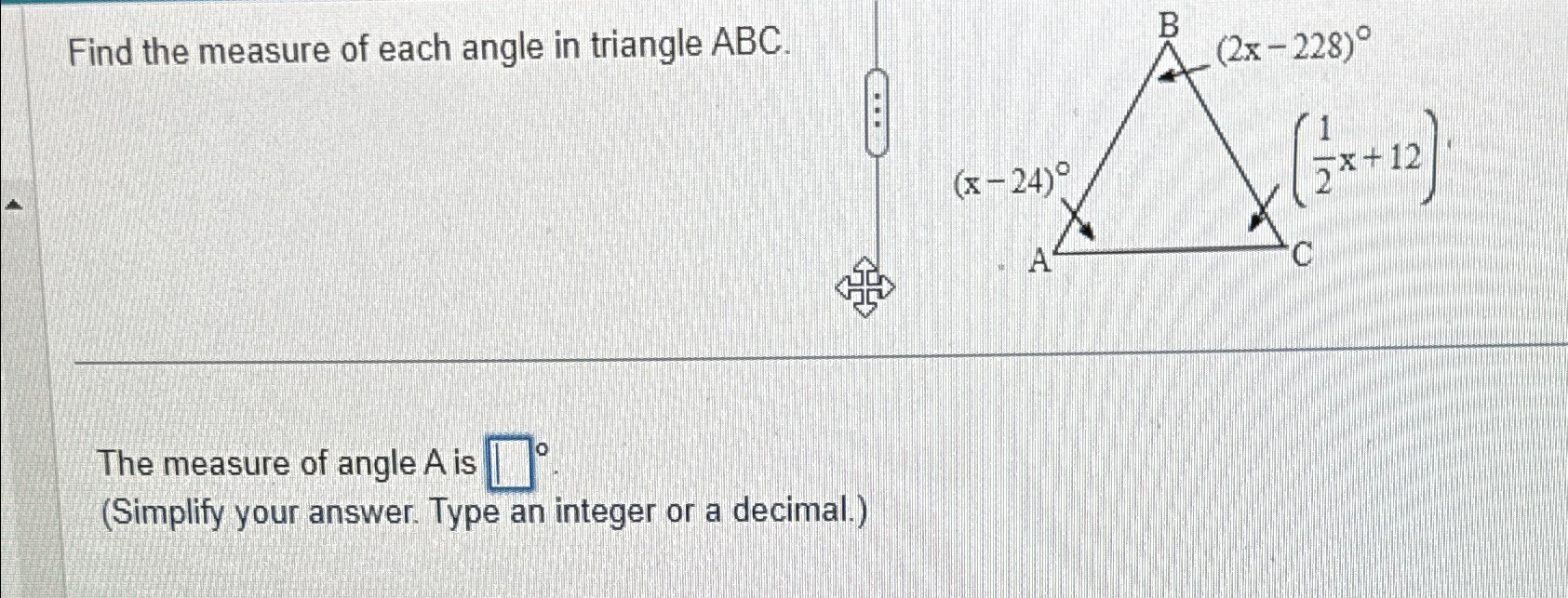 Solved Find the measure of each angle in triangle ABC.The | Chegg.com