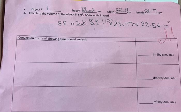 Solved 2. Object \# a. Calculate the volume of the object in | Chegg.com